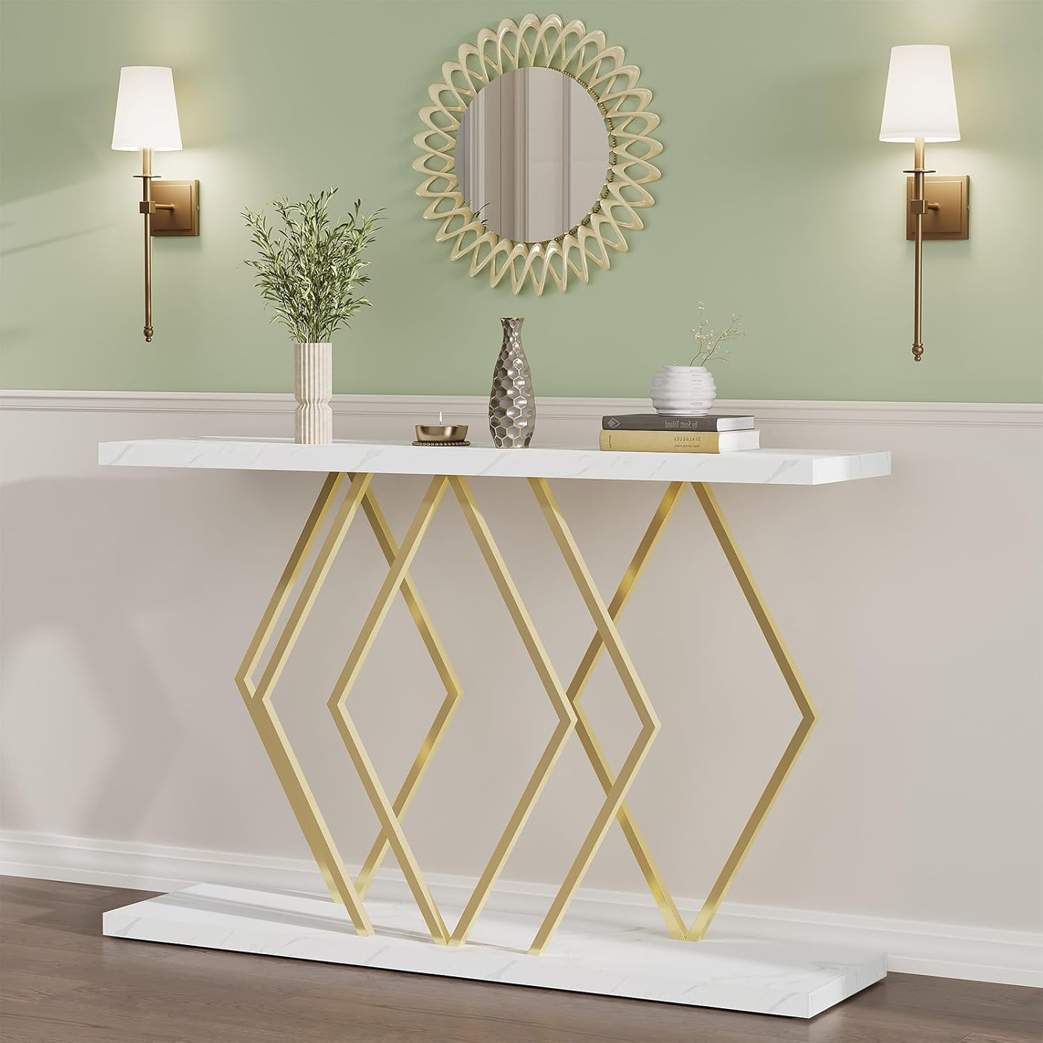 47.24" Entryway Table. Console Table with Geometric Metal Legs. Sofa ...