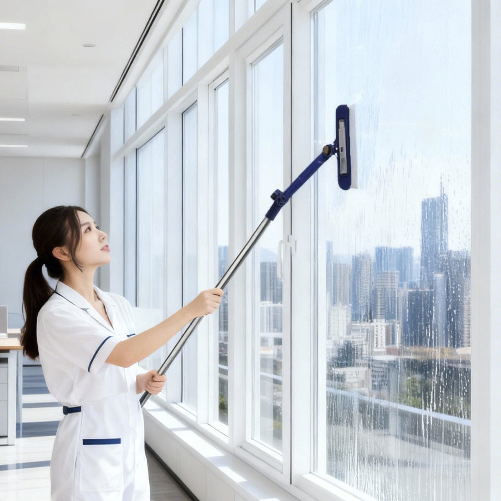 47.24" High-Rise Window Cleaning Squeegee - 180° Rotating 2-in-1 Wipe ...