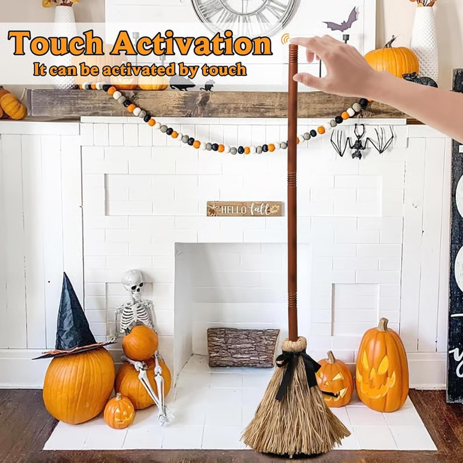 47.24 Inch Halloween Decoration Animated Floating Witch Broom Dancing ...