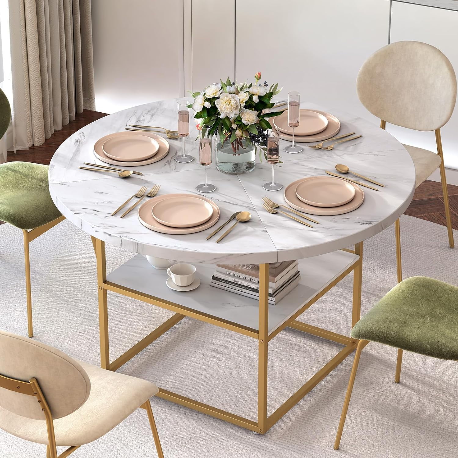 47.24 Inch Round Dining Table for 4-6 People, Circle Modern Kitchen ...