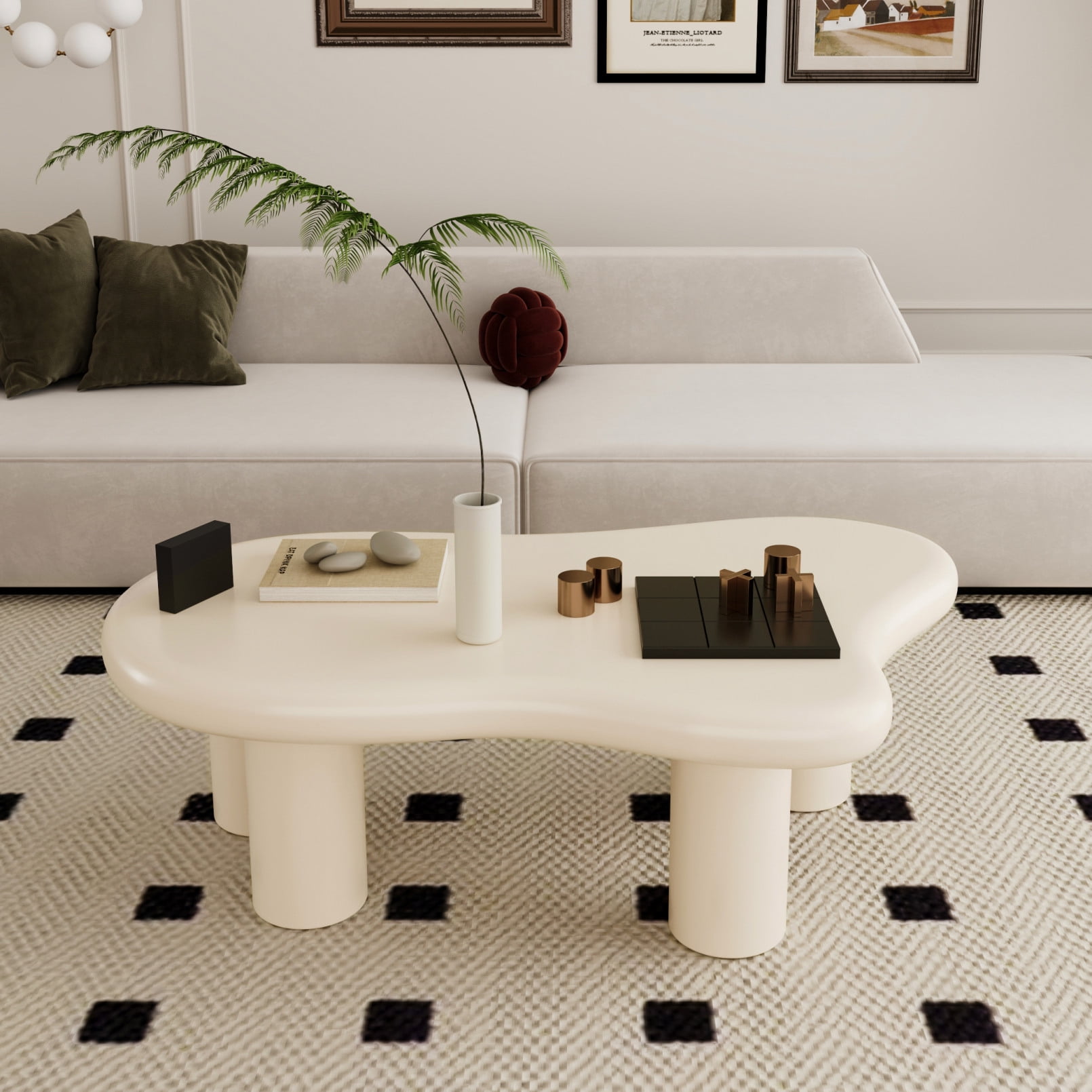 47.24''L Cloud-Shaped Coffee Table, Modern MDF Side Table with ...