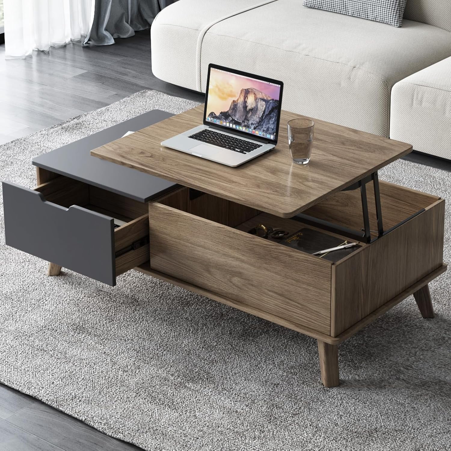 47.24" Lift Top Coffee Table with Adjustable,Rising Tabletop Dining ...