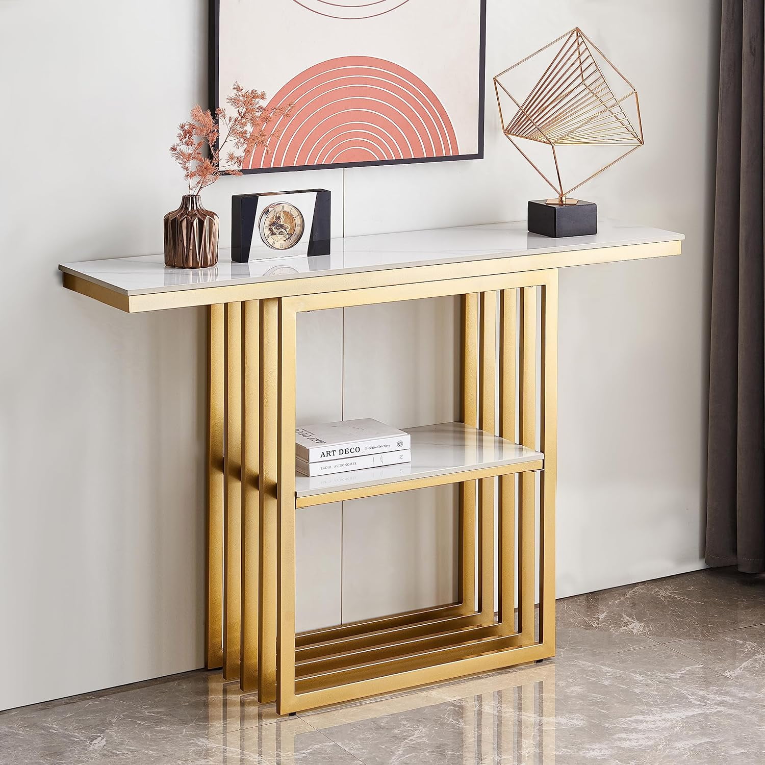 47.24 in Modern Console Table with Storage Space, Sintered Stone ...