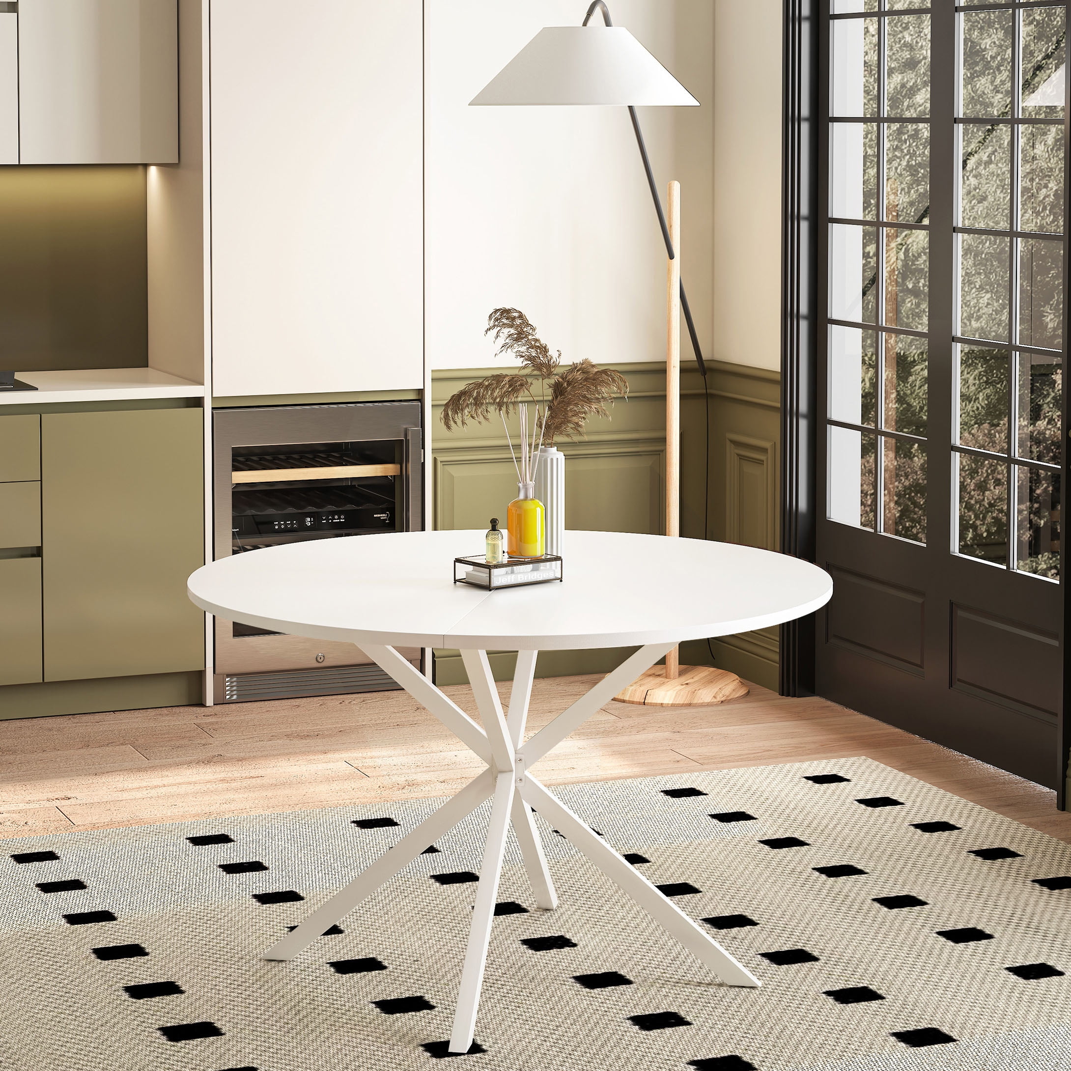 Coffee Tables 47.24'' Modern Cross Leg Round Dining Table, White Top ...
