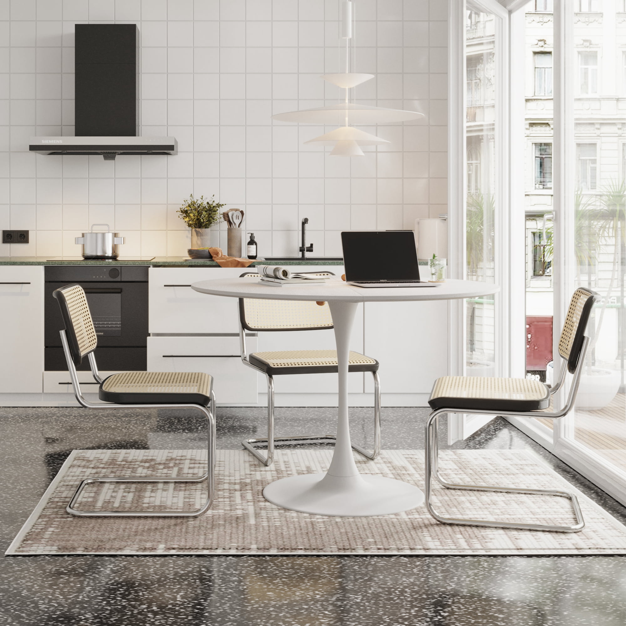 47.24" Modern Round Dining Table, Metal Base Dining Table, End Table ...