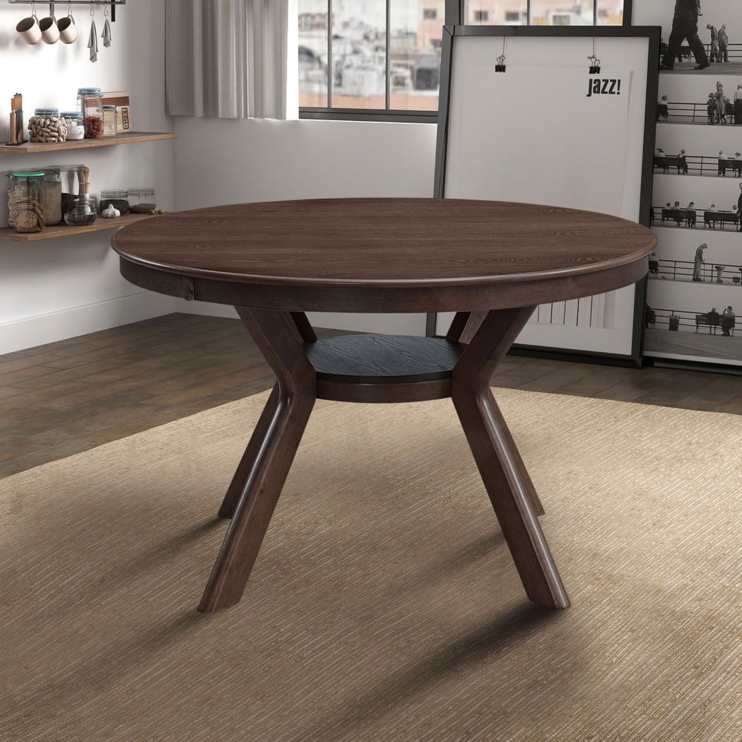 47.24" Round Dining Table, Minimalist Wooden Table with Wooden Trestle ...
