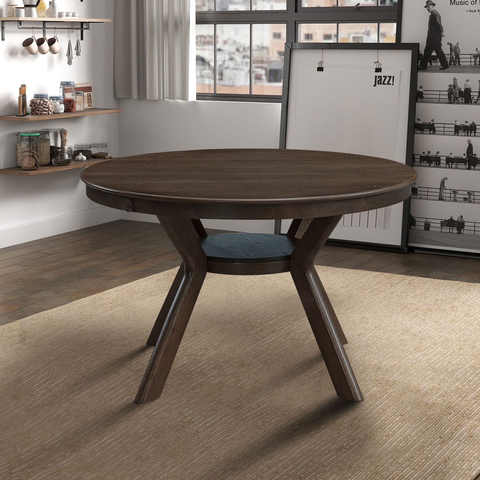 47.24" Round Dining Table for 4-6, Modern Wooden Kitchen Table with Wooden Trestle Pedestal Base ...