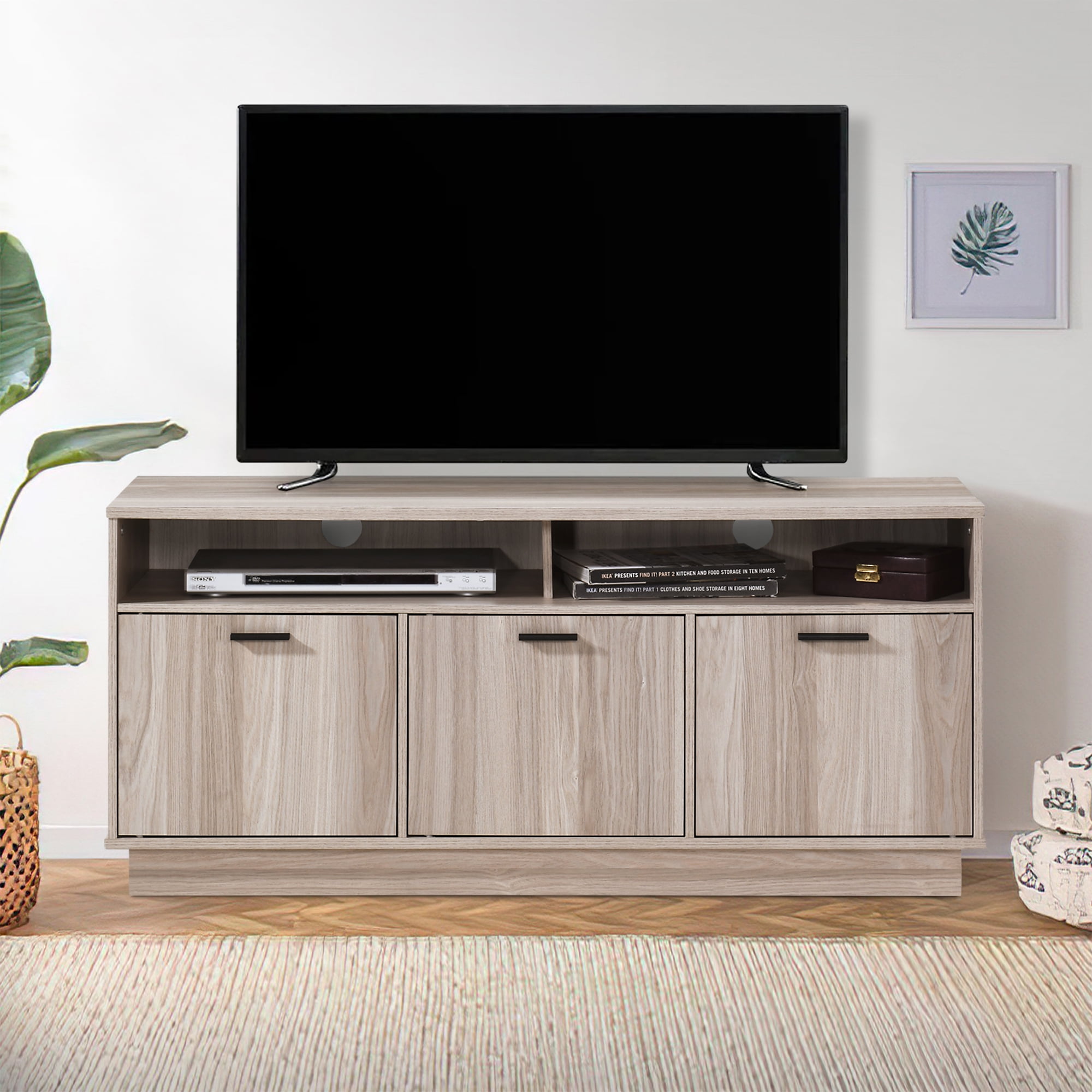 47.24 in. Tender Oak Wood TV Stand with 3 Storage Cabinets Fits TV's up ...