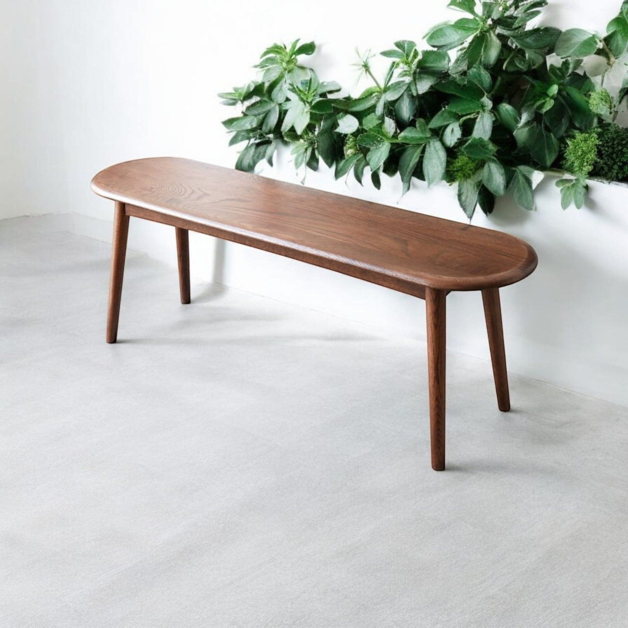47.24 inch Mid-Century Modern Solid Wood Bench with Rounded Edges-Brown ...