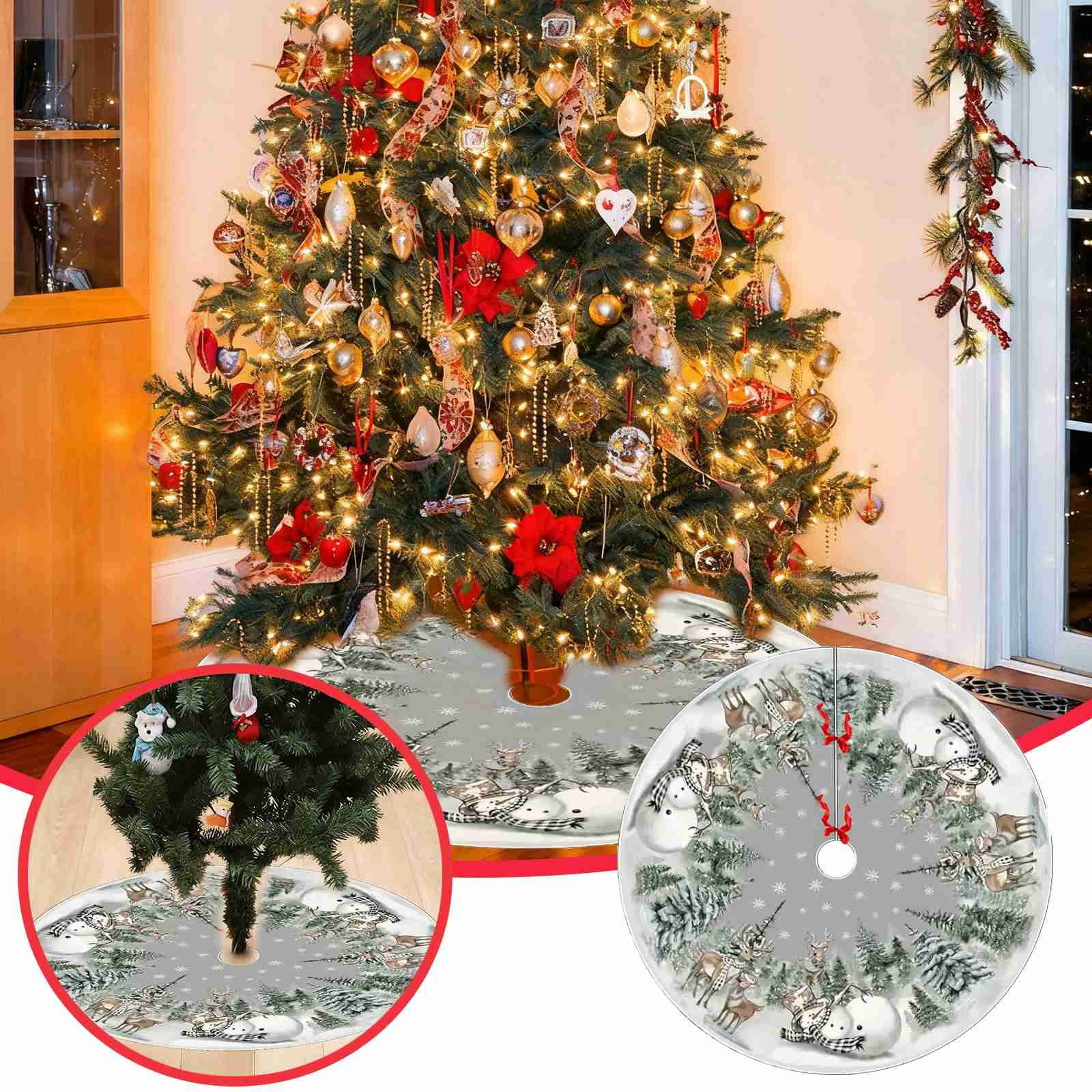 47.24in Christmas Tree Skirt Snowman Reindeer Snowflake Christmas Tree ...