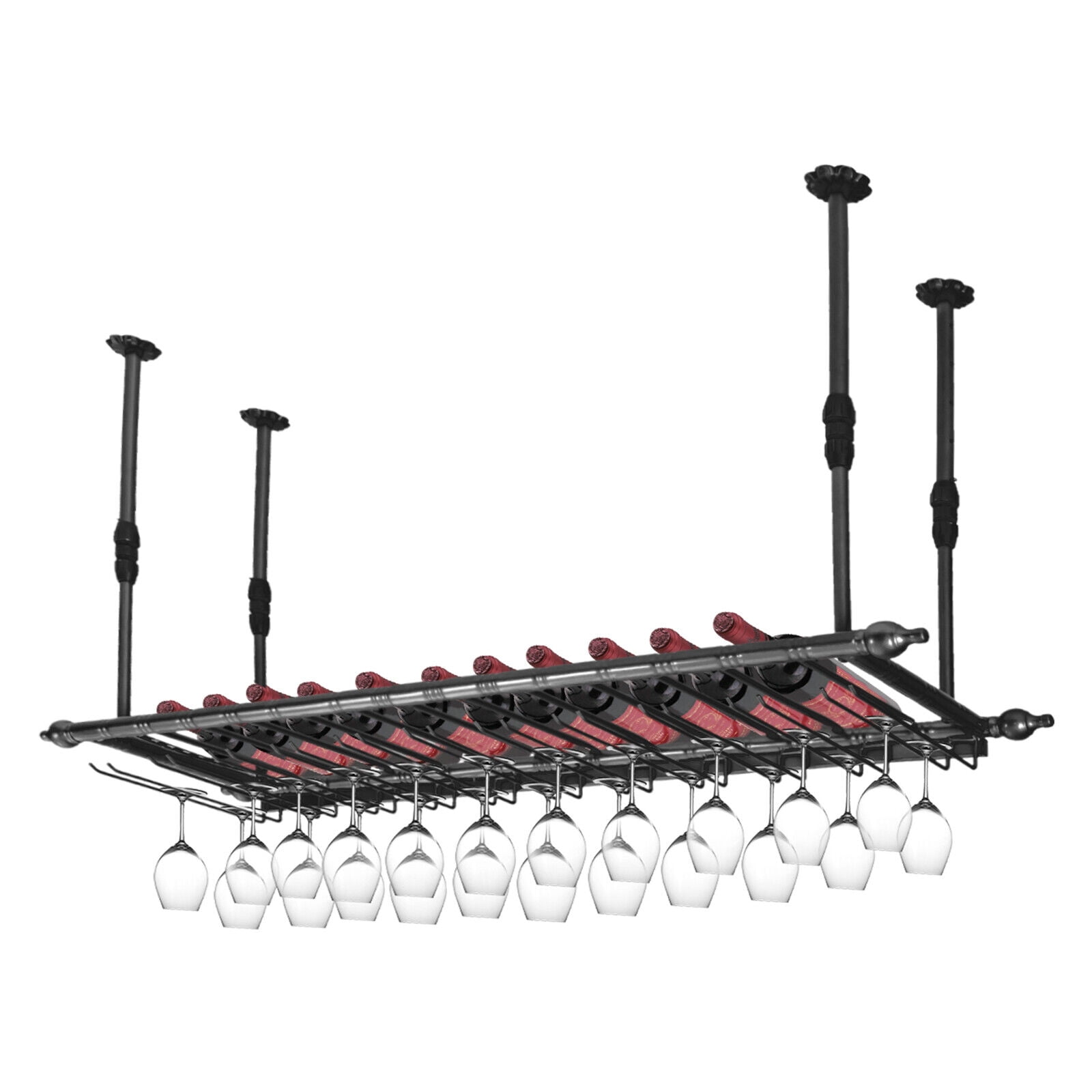 47.24in Wine Ceiling Rack, Hanging Bar Glass Rack&Hanging Bottle Holder ...