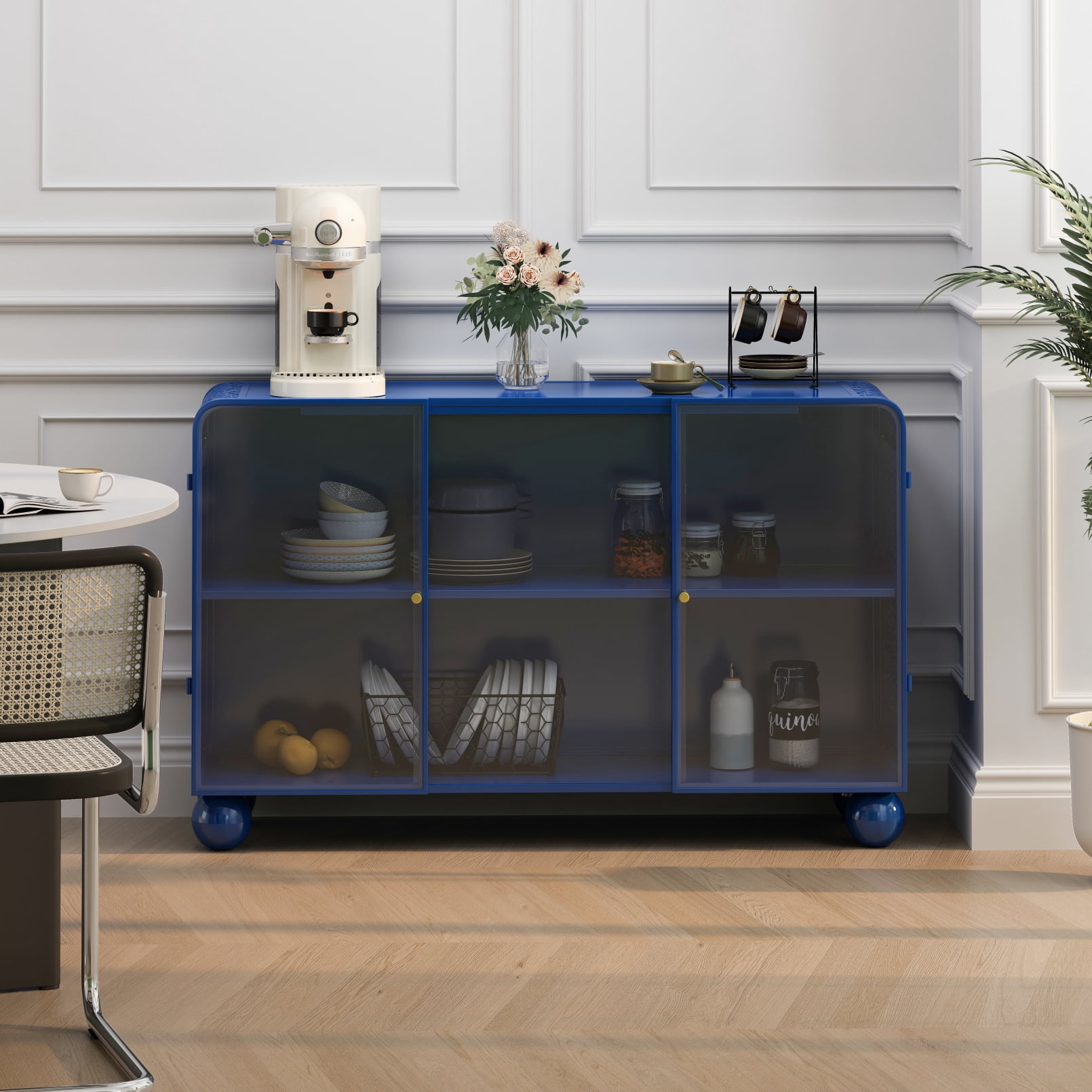 47.25" H Storage Cabinet with 3 Glass Door and Shelves, Freestanding ...