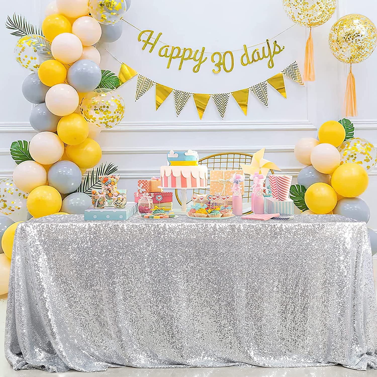 47.25''x70.87'' Sequin Tablecloth Rectangle Silver Sequin Table Linens ...
