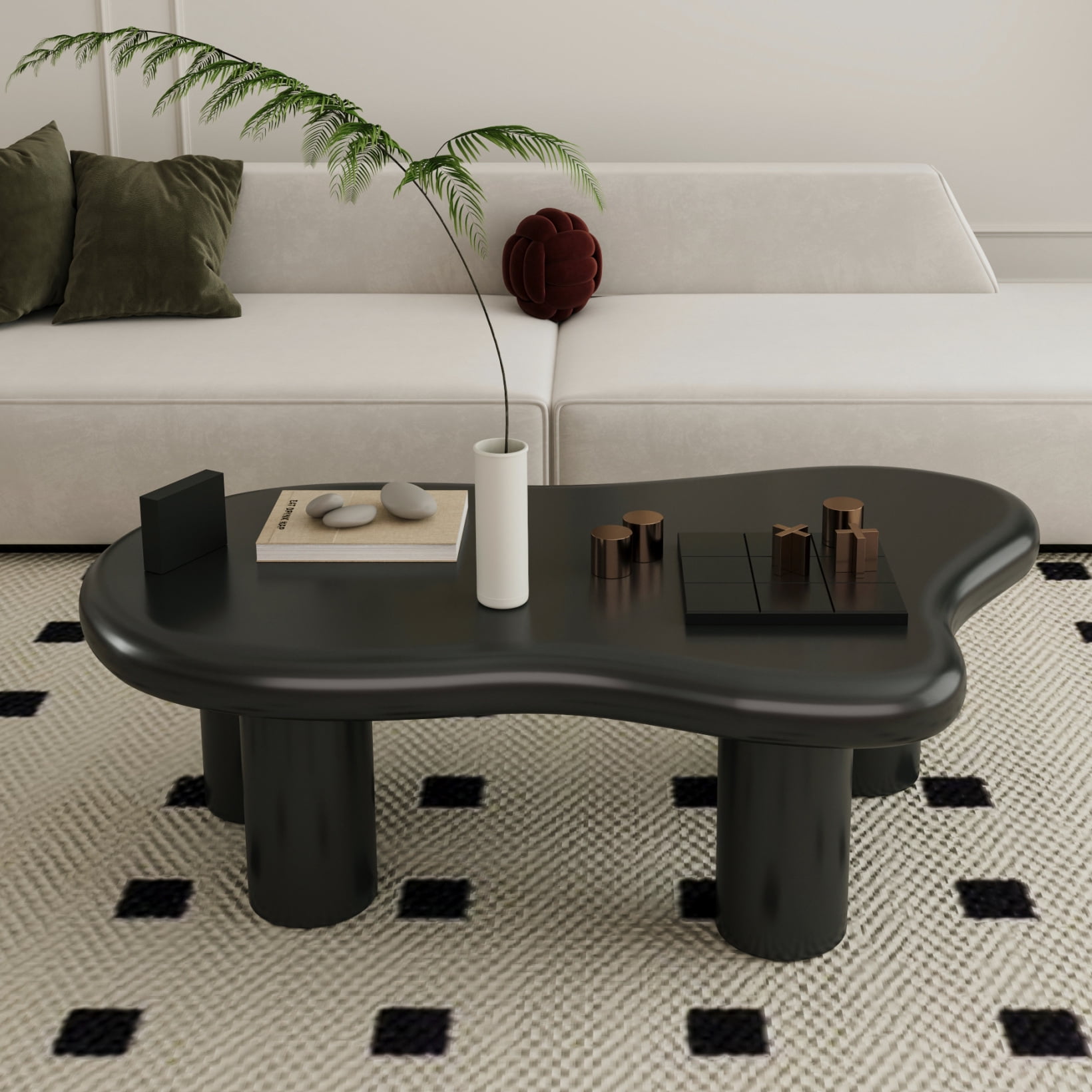 47.27''L Cloud Shaped Coffee Table, Irregular Wooden Tea Side Table ...