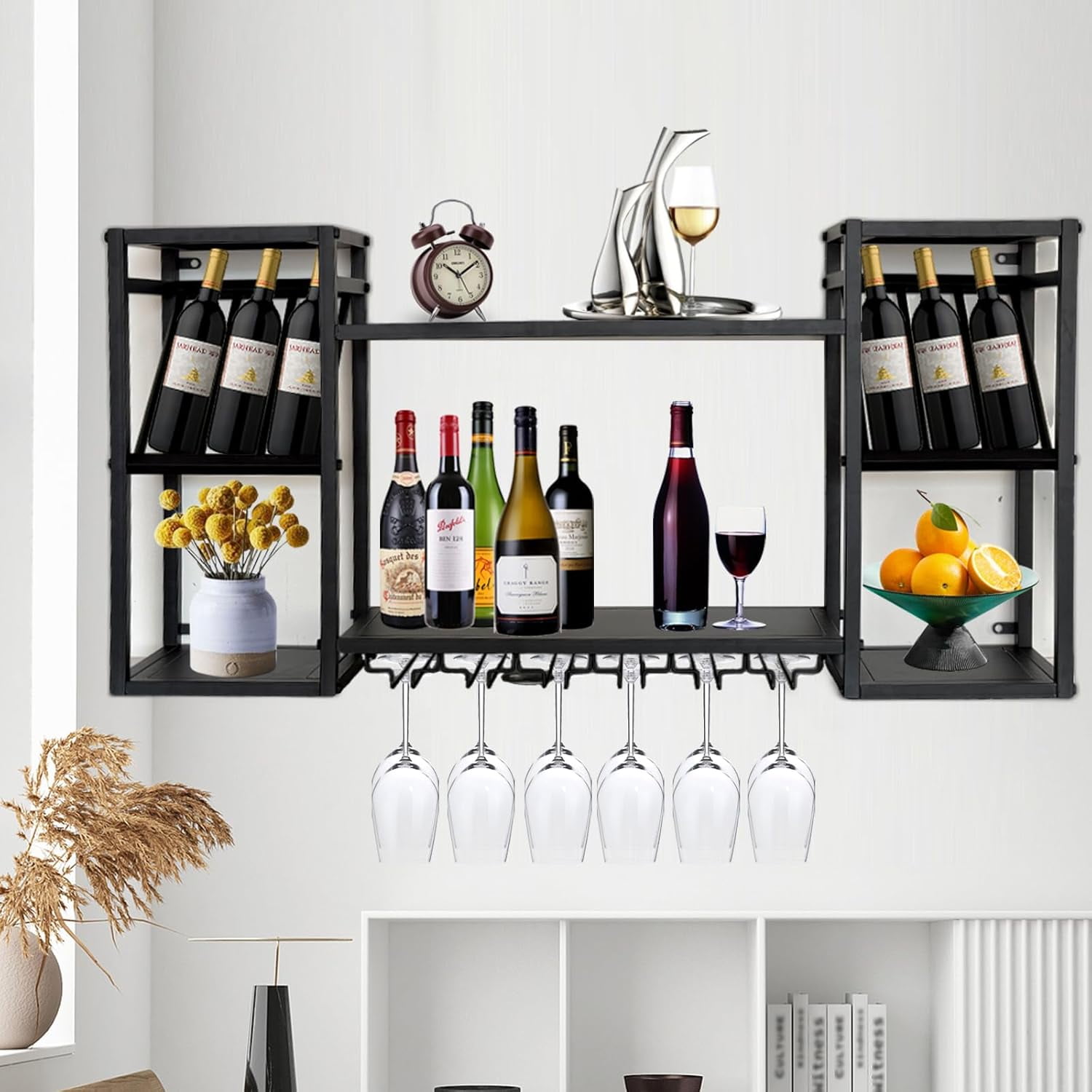 47.2IN Wall Mount Wine Rack, 2-Tier Metal Wine Rack Wall Mount with 5 ...