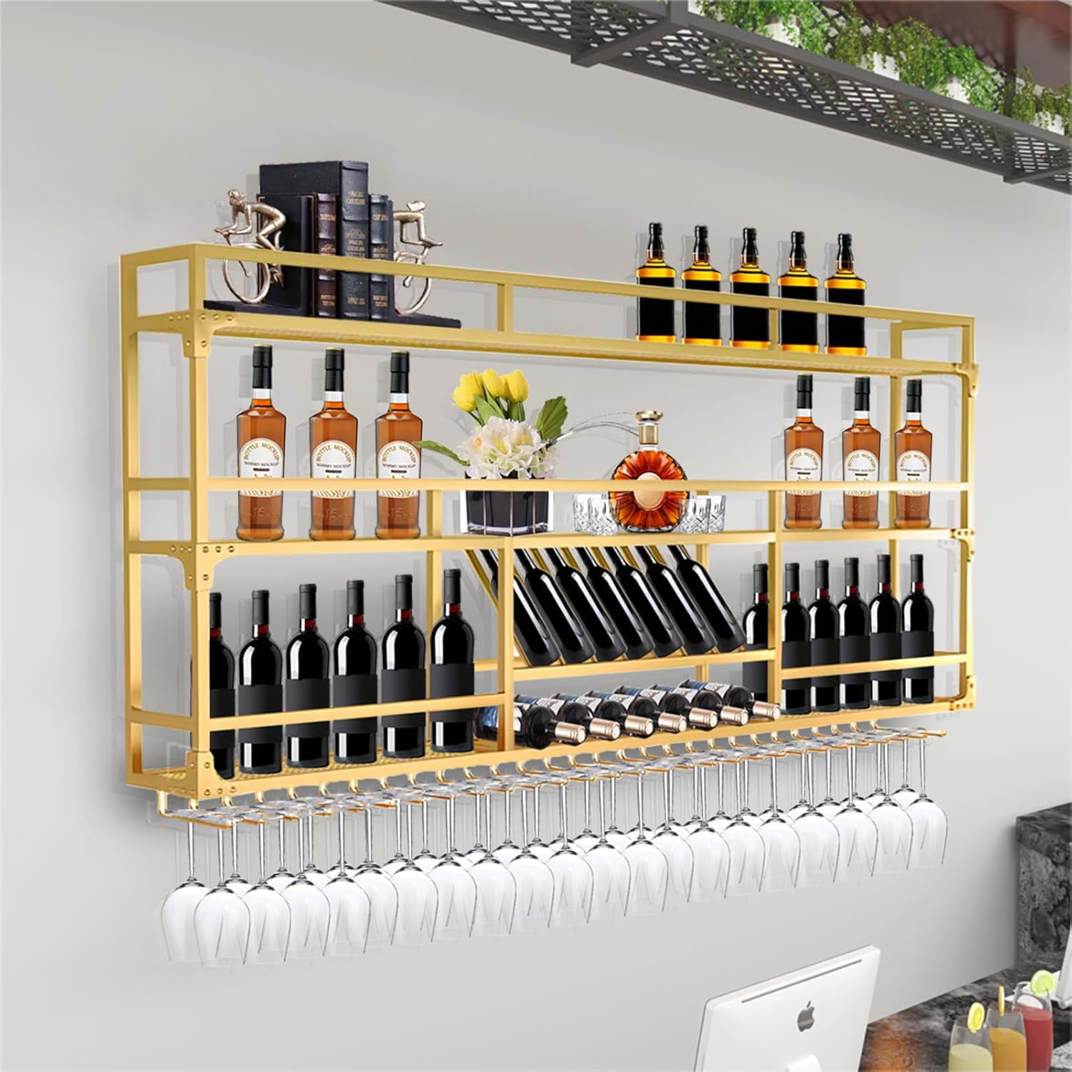 47.2in Wall Mounted Wine Rack, Wine Rack Wall Mounted With Wine Glass ...