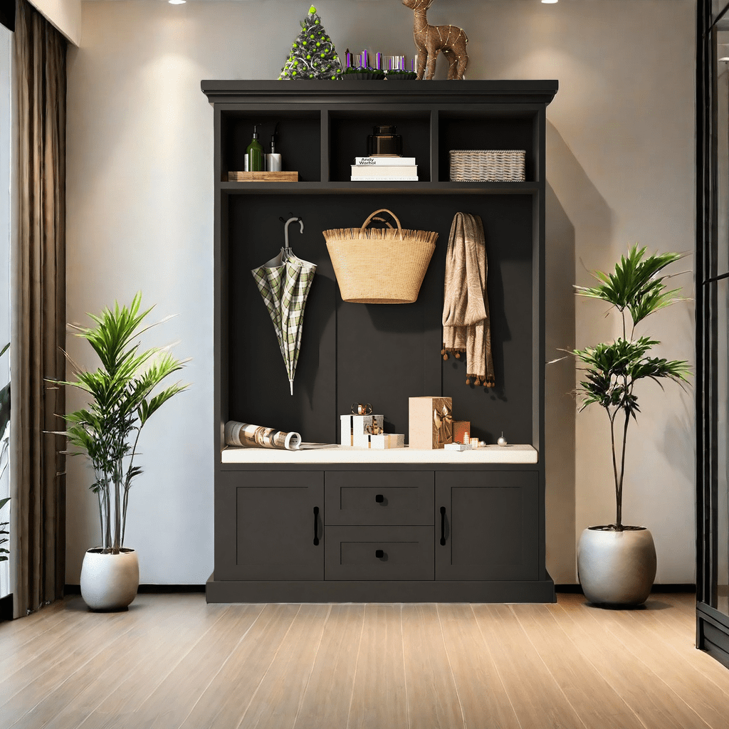 47.2inch, 3-in-1 Design Hall Tree with 3 Hooks, Hanger, Bench, Storage ...