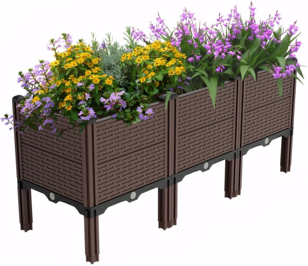 47.2x15.7x19.6in Raised Garden Bed with Drain Outlet, Polypropylene ...
