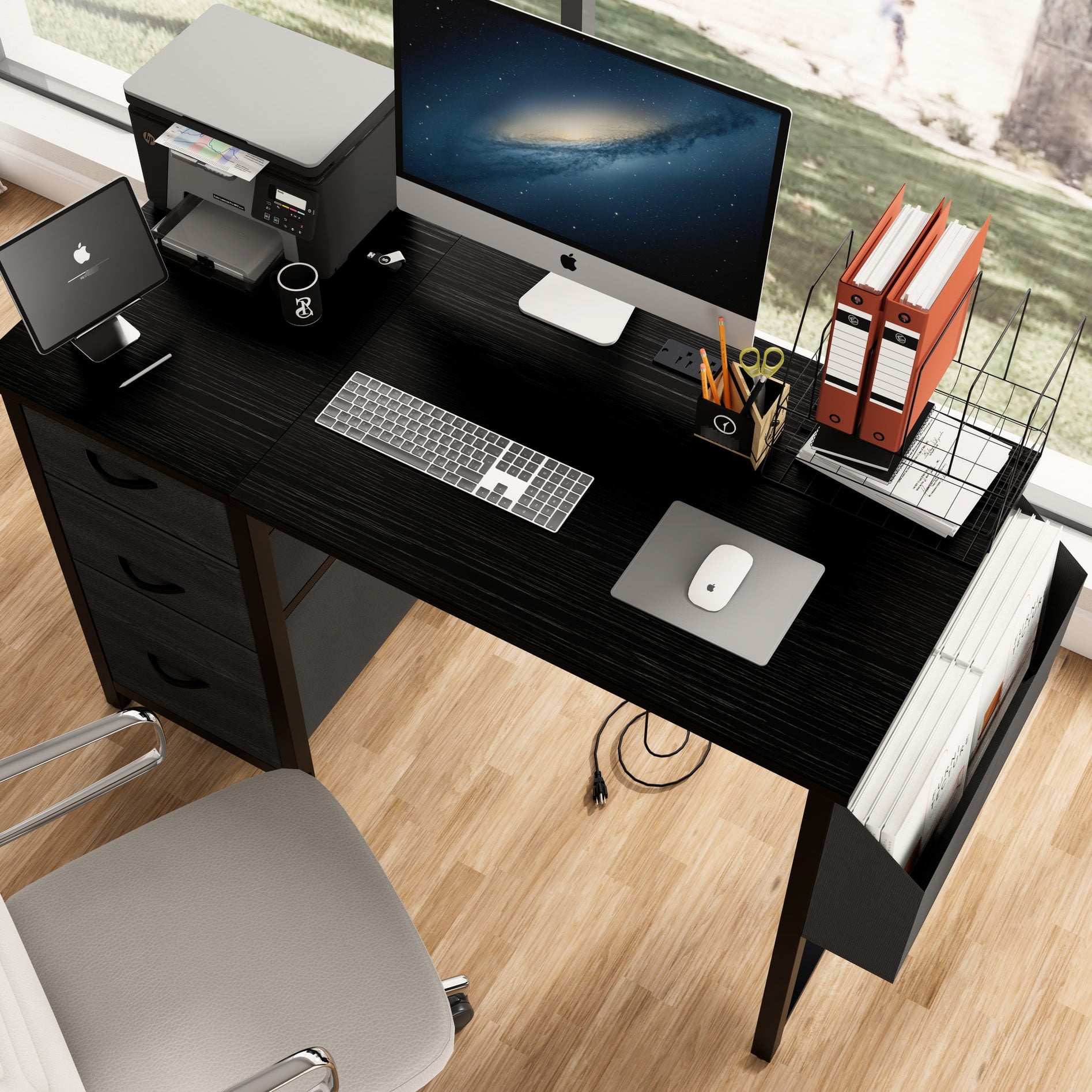 47.3" Computer Desk with Built - in Outlets | Ideal for Gaming, Writing and Work | Fabric ...