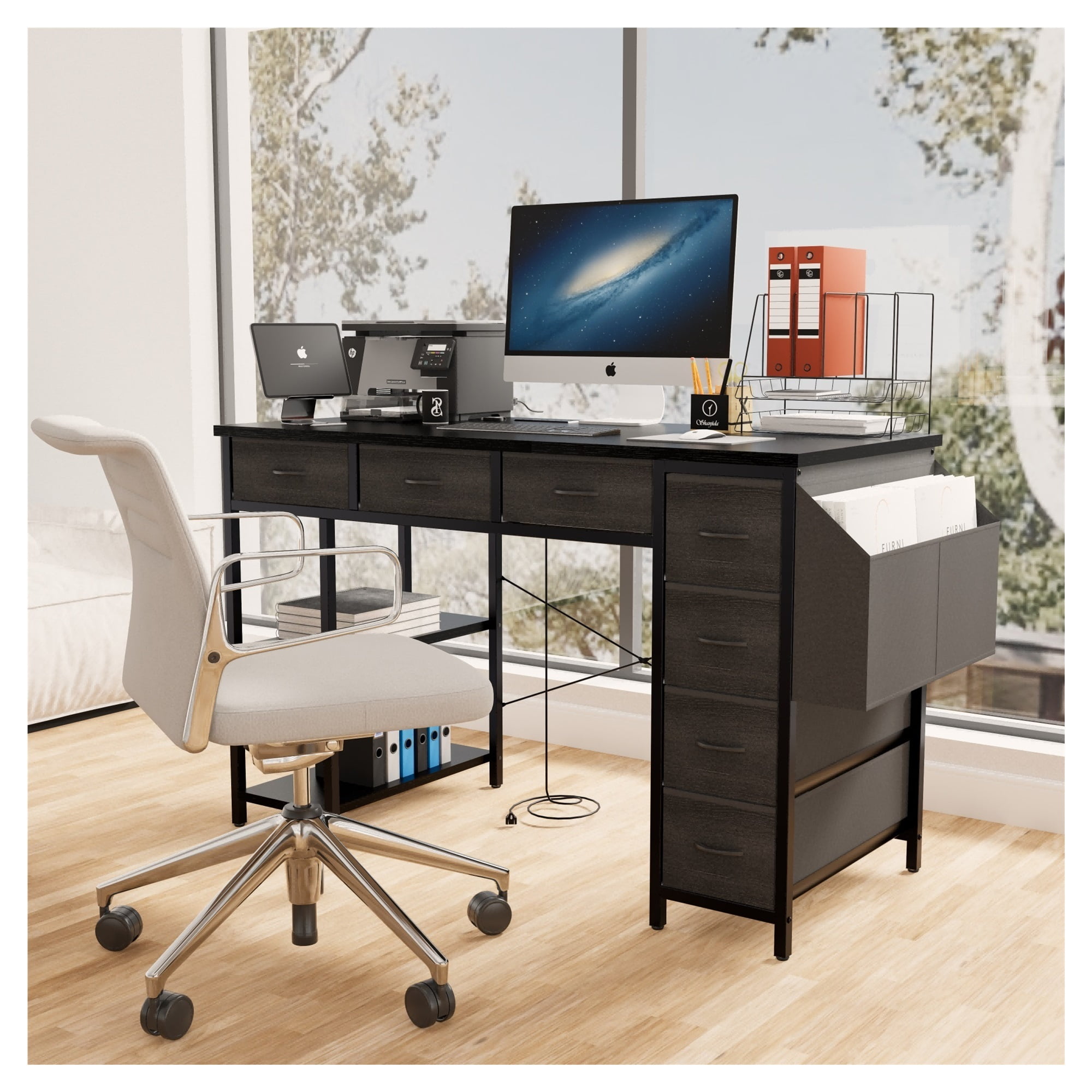 47.3" Computer Desk with 7 Drawers, Extra Large Side Pocket, and Power ...