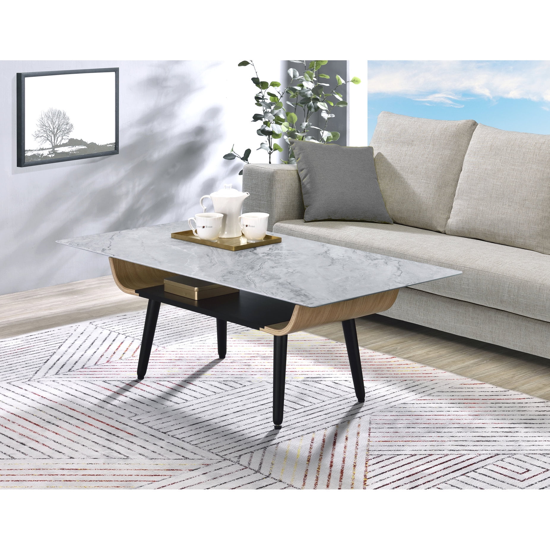 47" 3-D Printed Textured Glass, Solid Wood, Black Flared Legs - Add ...