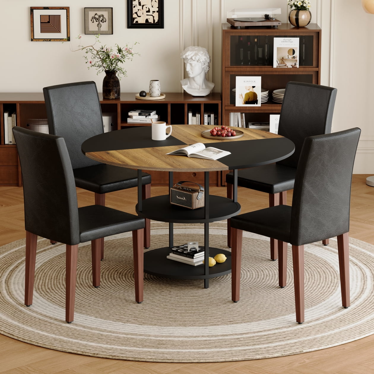 47.3-Inch Diameter Modern Circular Dining Table with Double-Layer MDF ...