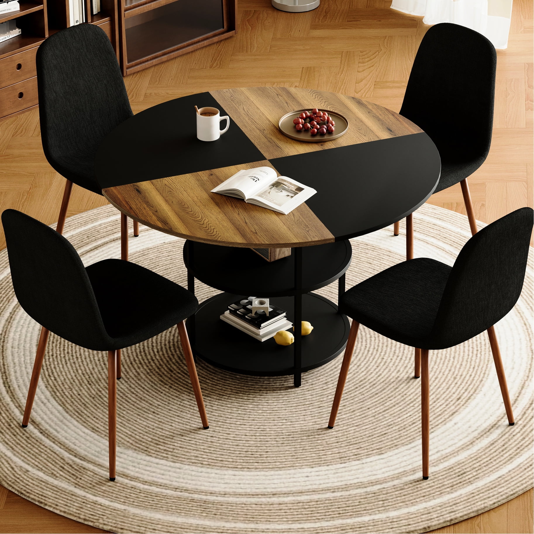 47.3-Inch Modern Circular Table with MDF Desktop | 4 Linen-Cotton ...