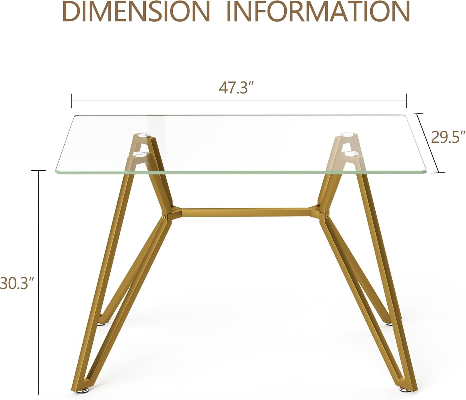 47.3 Inch Rectangular Tempered Glass Dining Table with Gold Metal Legs ...