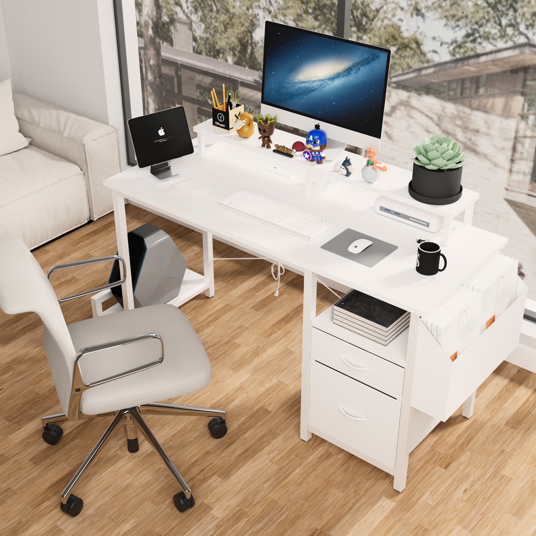 47.3" Rectangular Desk | 2 Standard Outlets and USB Port | MDF + Metal ...