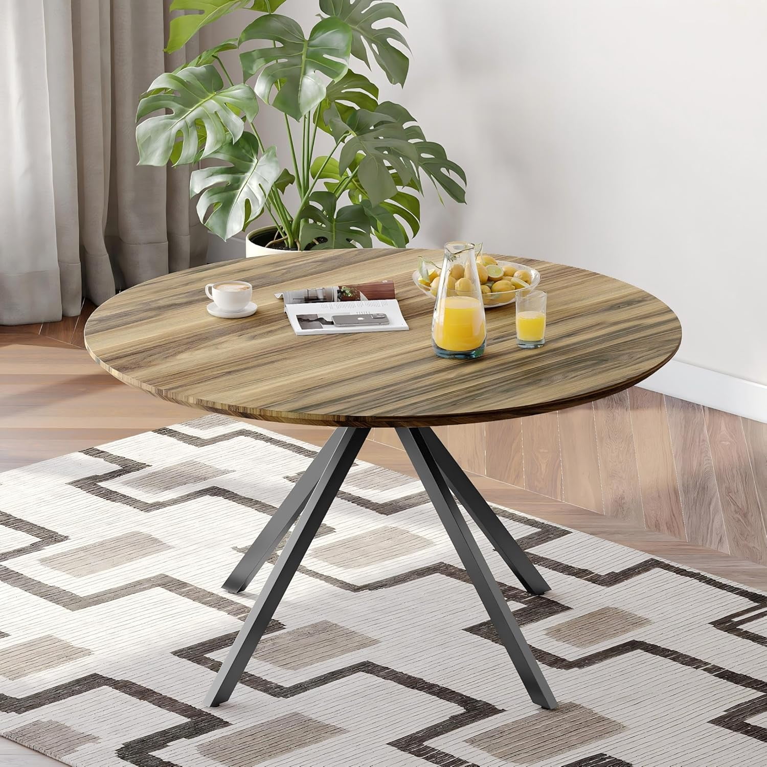 47.3" Round Dining Table, Large Wooden Kitchen Table with Sturdy Metal ...