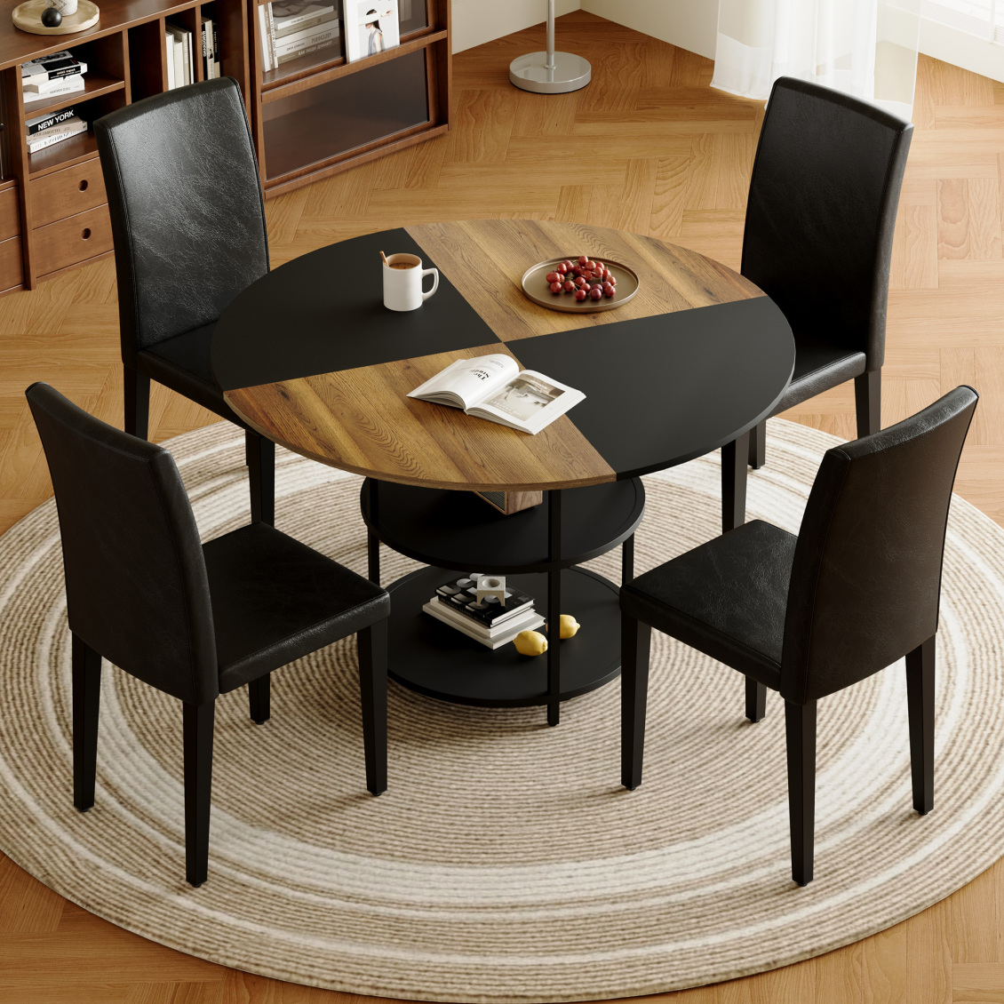 47.3''Spliced Color Circular Dining Table with Dual Layer Storage Space ...