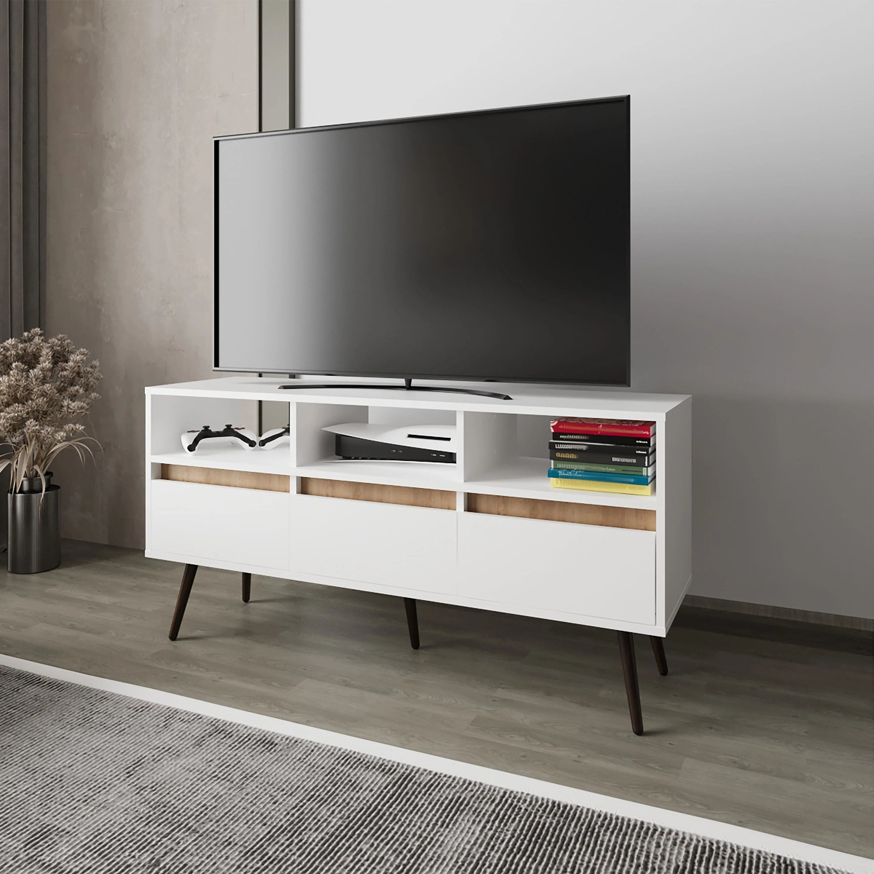 47.3" White & Oak TV Stand – Modern Farmhouse Media Console - Walmart.com