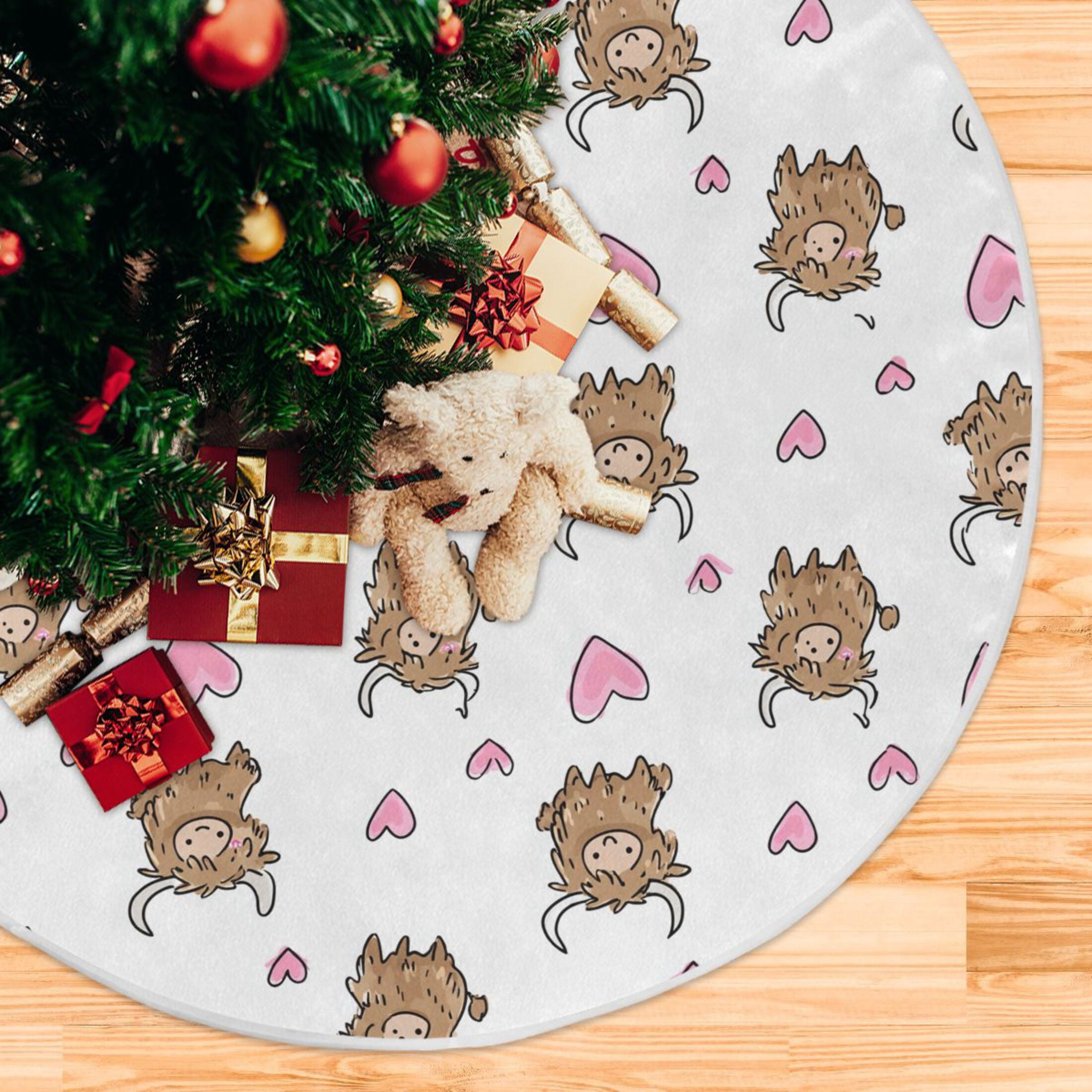 47/35 Inch Christmas Tree Skirt Cute Highland Cattle Polyester tree skirt for Holiday Party ...