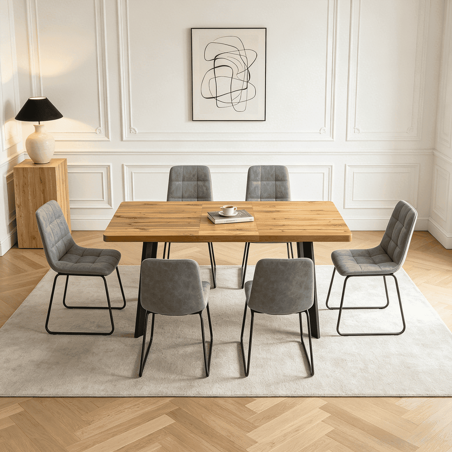 47.4"-63.2" Extendable Dining Table Set for 4-8 People,7 Piece Large ...
