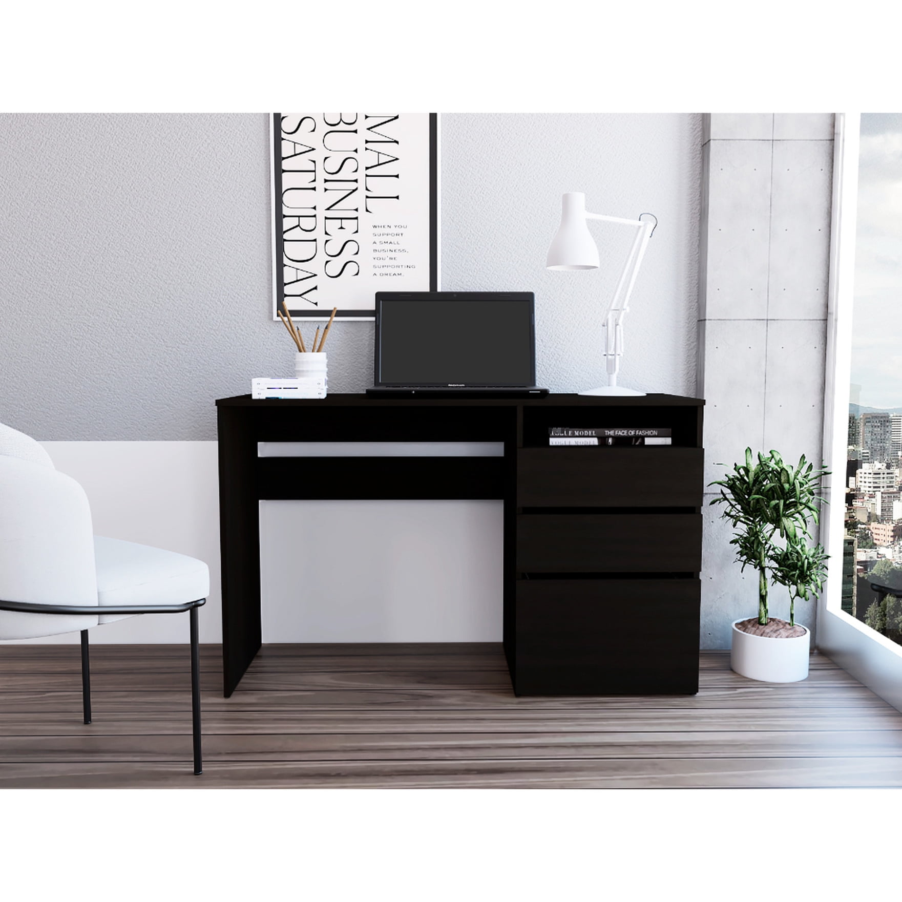 47.4 - Inch Computer Desk | Three Storage Drawers and Shelf | Particle ...