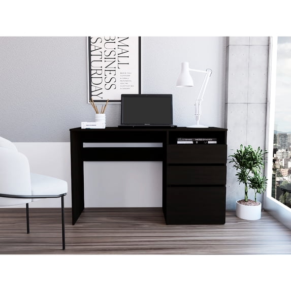 47.4 - Inch Wide Black Desk | Three Drawers and Cubby Space | Particle ...