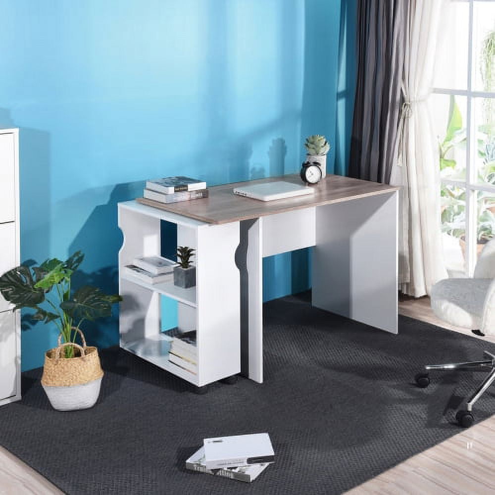 47.4" L Computer Desk with movable bookcase, oak & white - Walmart.com