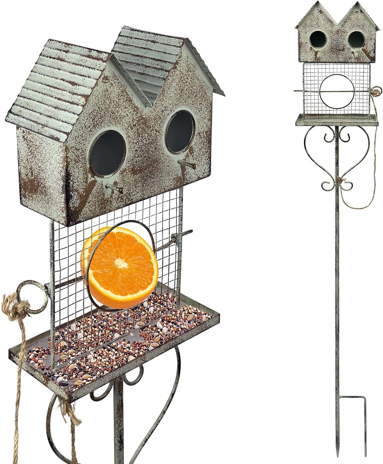 47.5” Bird House Feeder Stake Outdoor, Metal Fruit Wild Bird Feeders ...