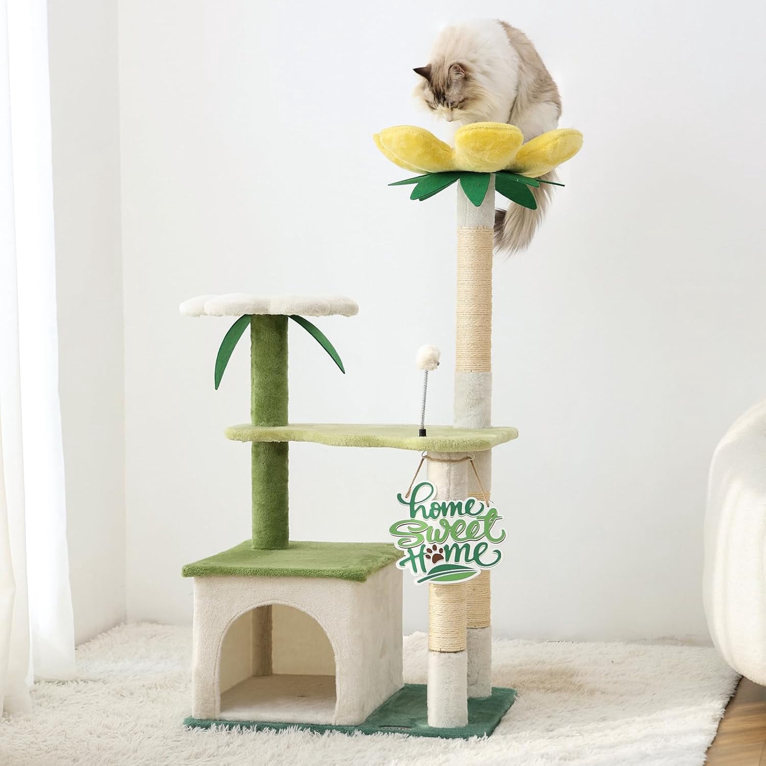 47.5-Inch Cute Avocado Flower Garden Cat Tree Tower Condo House ...