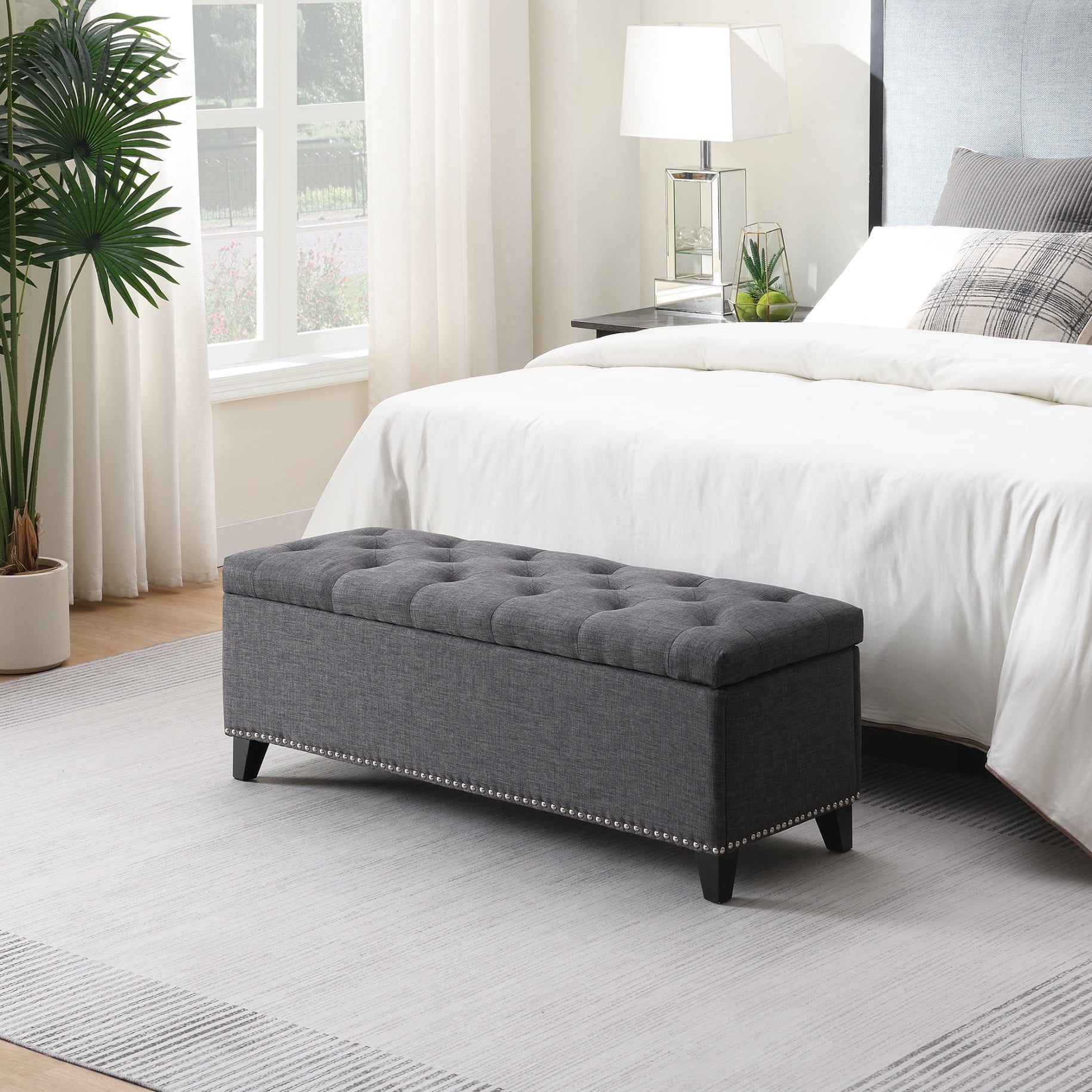 47.5 Inch Storage Ottoman Bench with Soft Close Hinge, Button Tufted ...