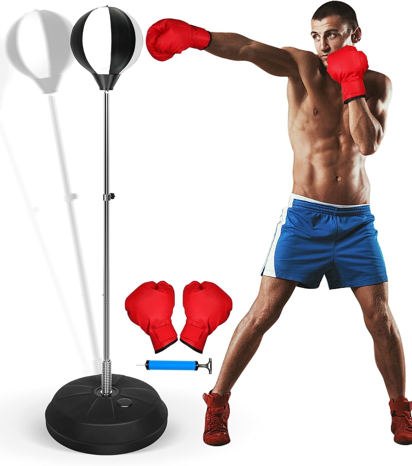 47-59IN Fitness Reflex Bag,Speed Ball Stand Punching Bag with Gloves ...
