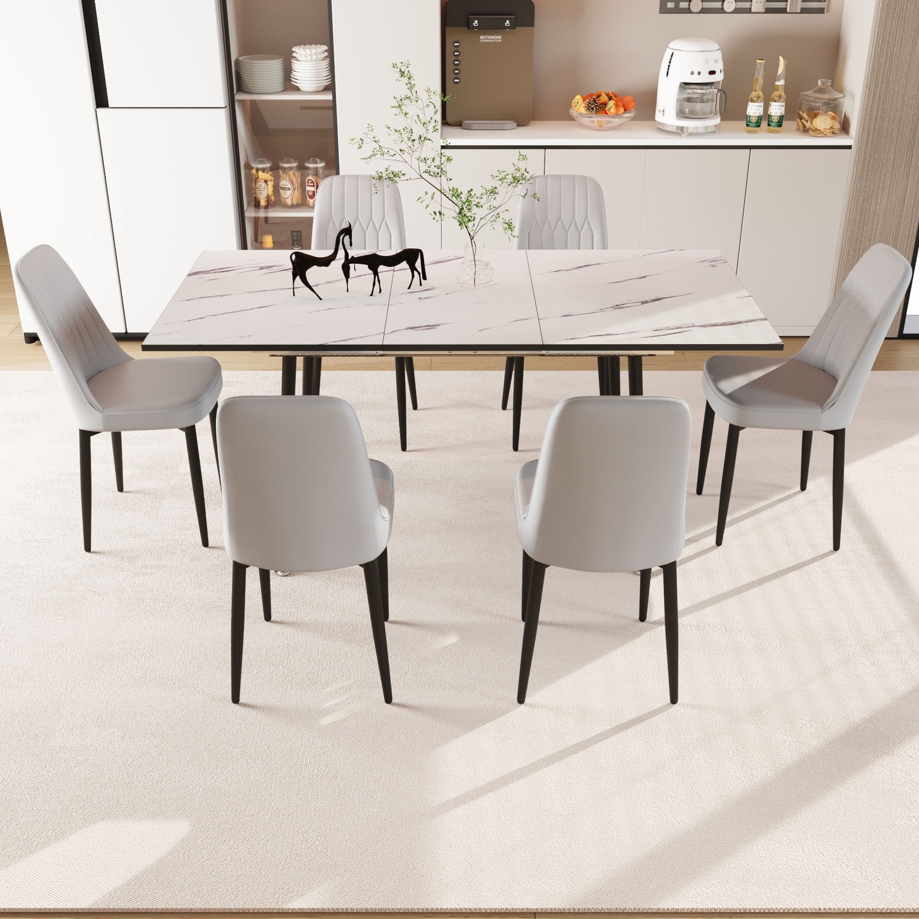47"-63" Expandable, Grey+White MDF Table - Smooth Surface & Natural ...