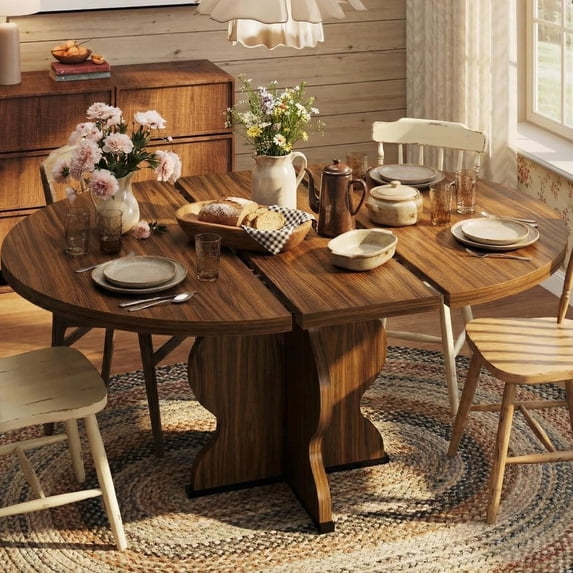 47"-63" Extendable Round Dining Table – Farmhouse Wooden Expandable ...