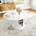 47"–63" Extendable Round Dining Table with Storage Shelf Base, Converts ...