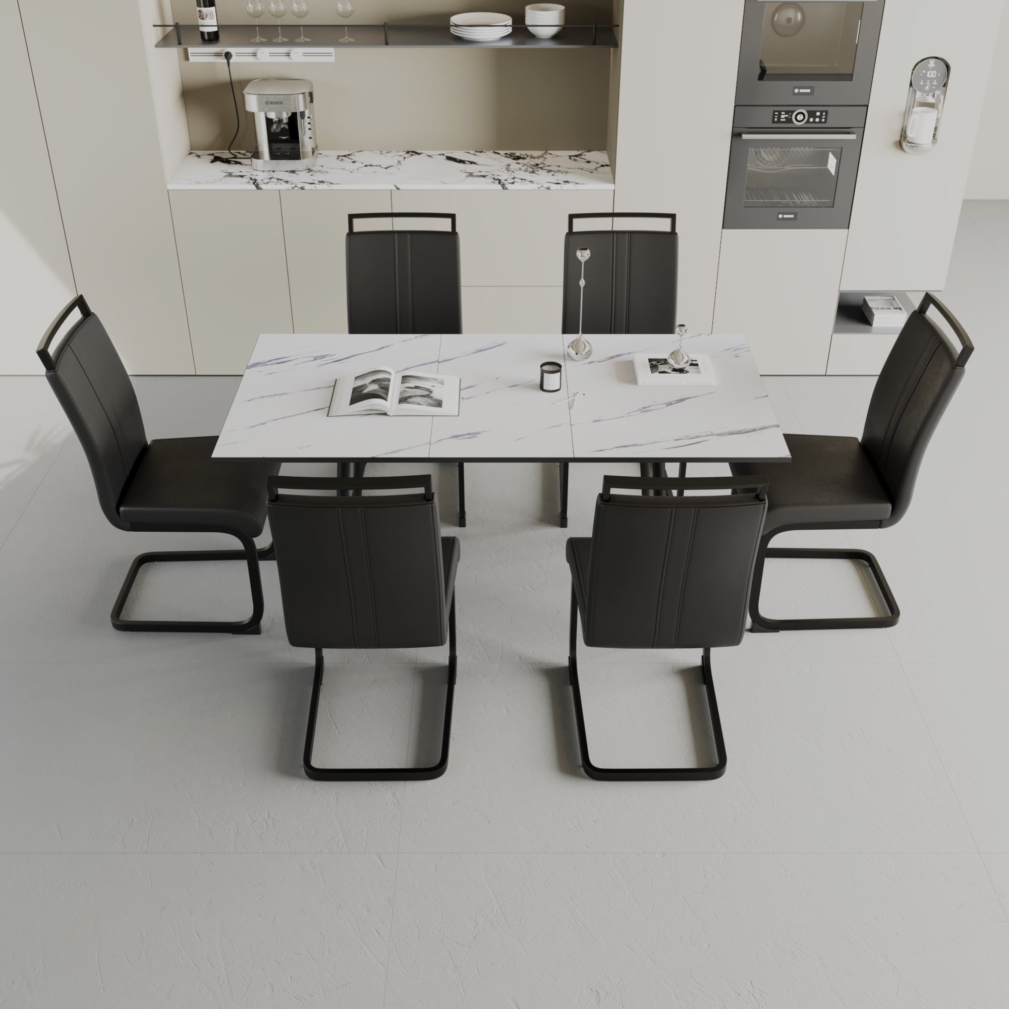 47"-63" expandable dining table set for 2-6 people, equipped with C ...