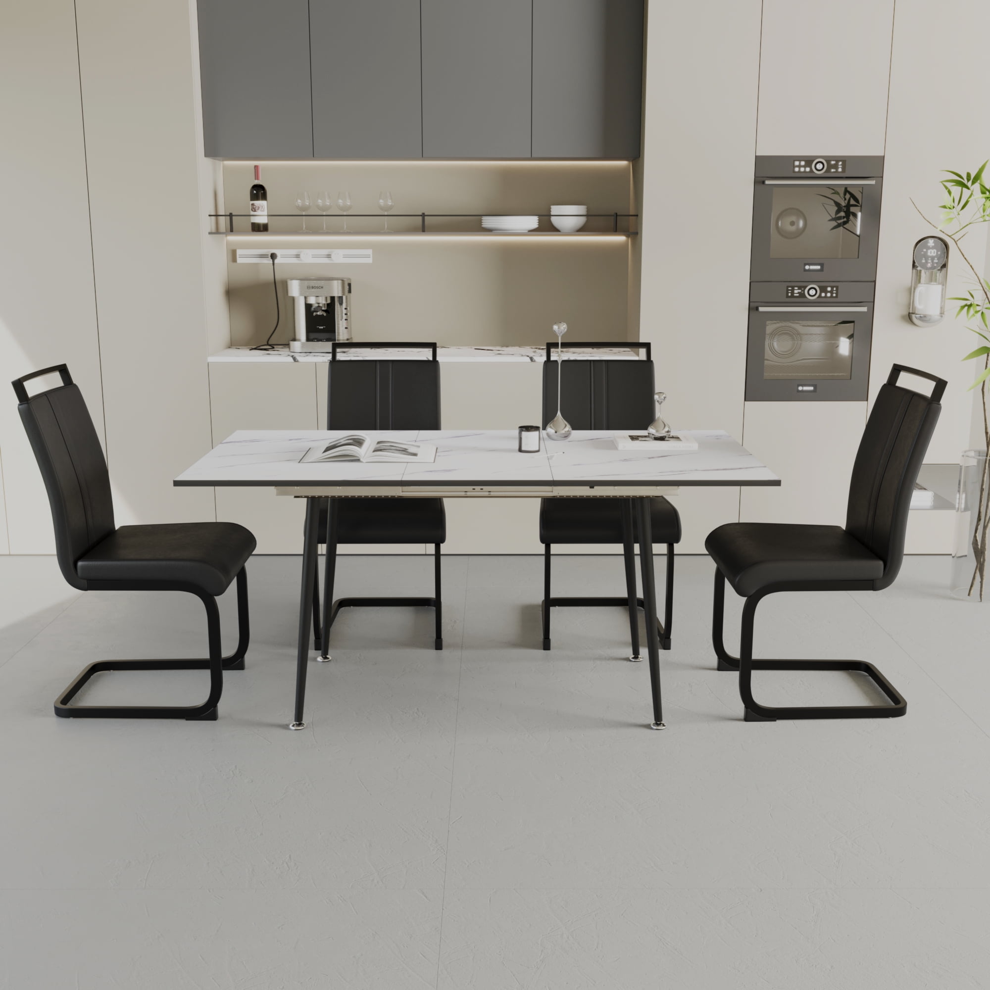 47"-63" expandable dining table set for 2-6 people, equipped with C ...