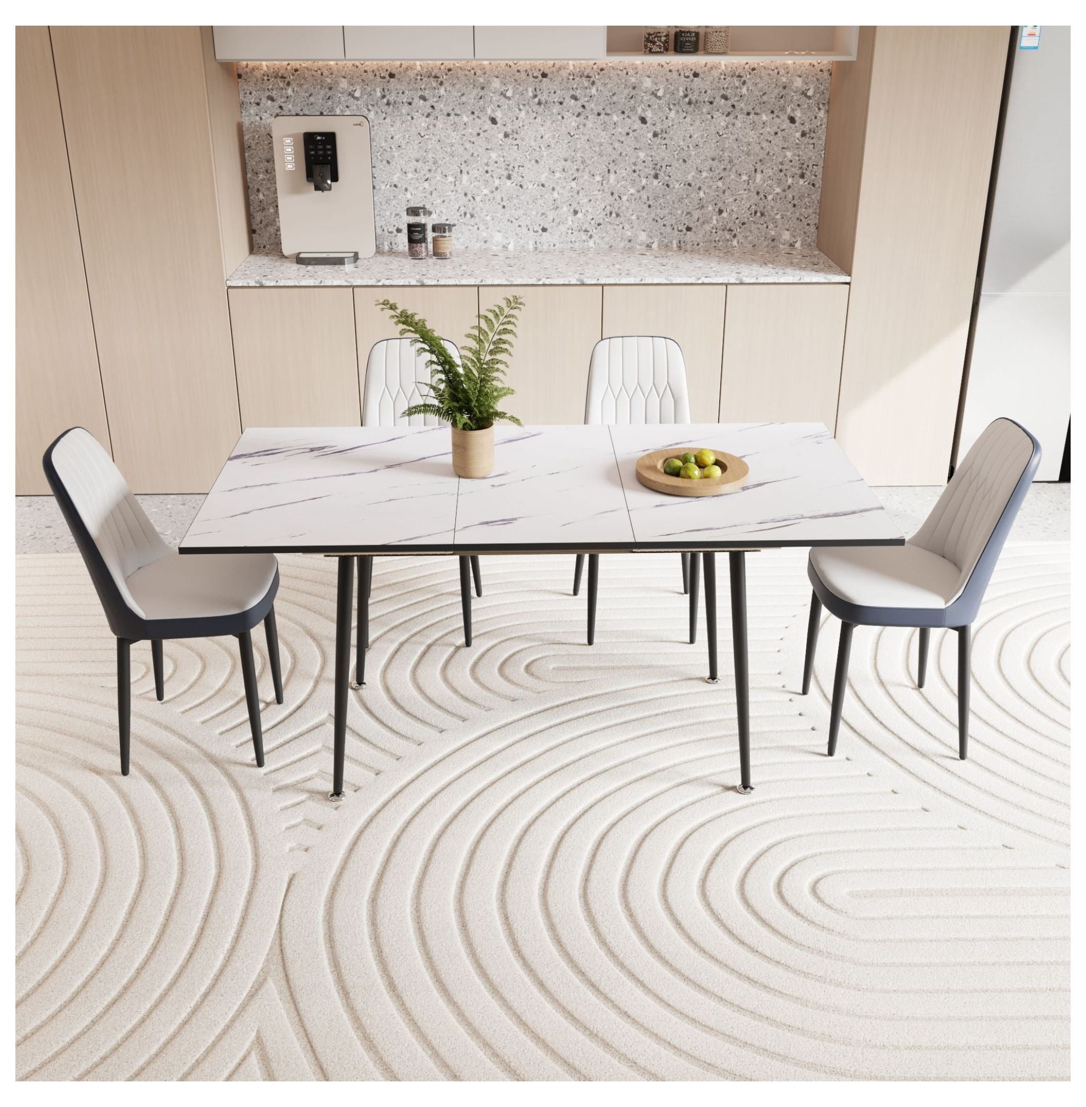 47"-63" expandable dining table set for 2-6 people, equipped with PU ...