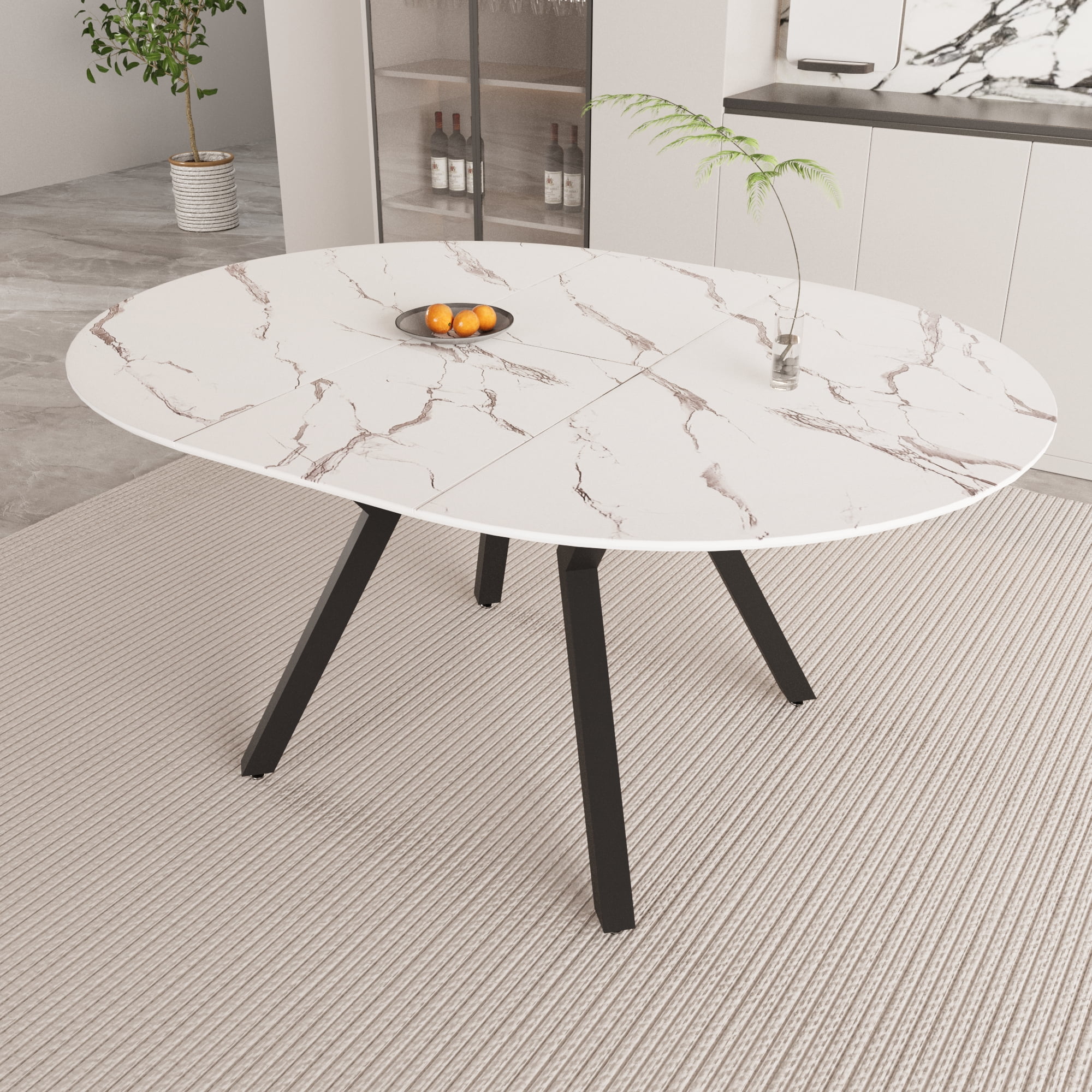 47-63 " extendable white circular dining table, 4-6 person kitchen ...
