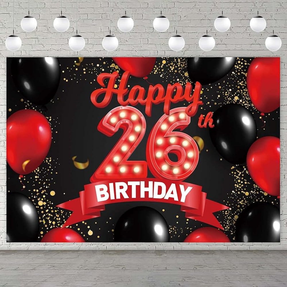 47*71IN 26th Happy Birthday Banner Backdrop Decorations Red and Black ...