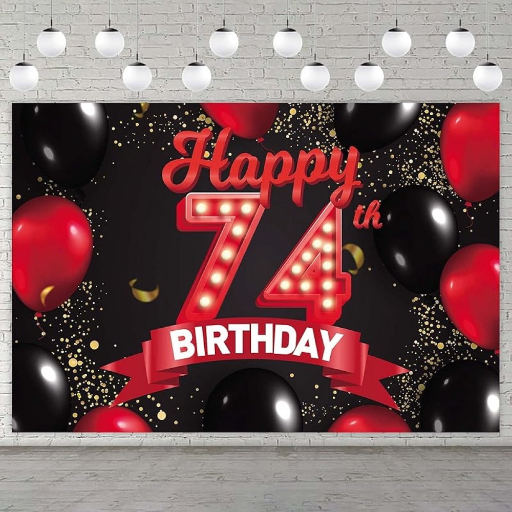 47*71IN 74th Happy Birthday Banner Backdrop Decorations Red and Black ...